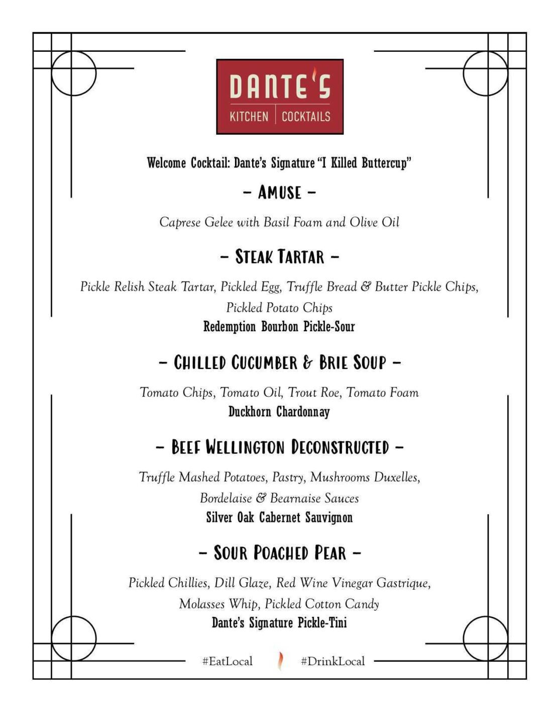 R&D Dinner With Chef Ken Foy of Dante's Fire (MENU)